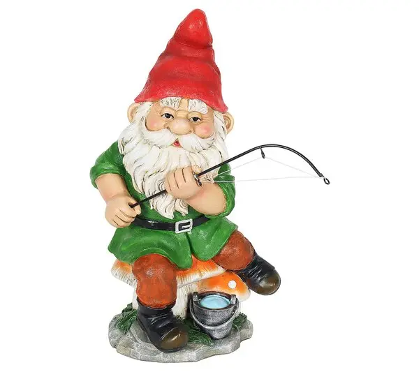 EXHART Fishing Felix Gnome Statue - One-color