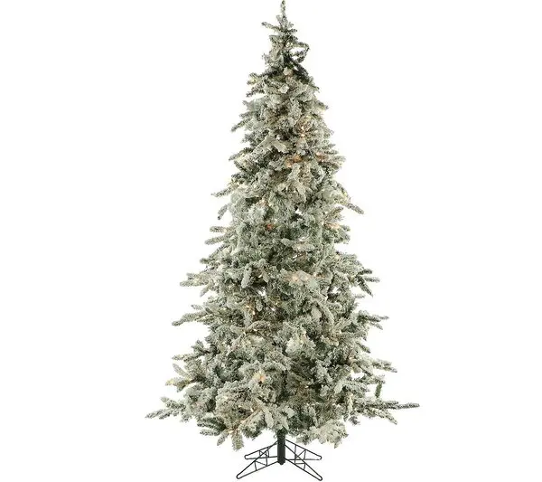 FRASER HILL FARM 9' Flocked Mountain Pine Smart Prelit Tree