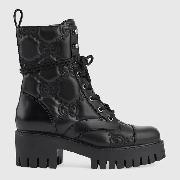 Gucci Gg Matelassé Lace-up Boot Leather