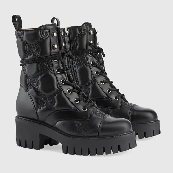 Gucci Gg Matelassé Lace-up Boot Leather
