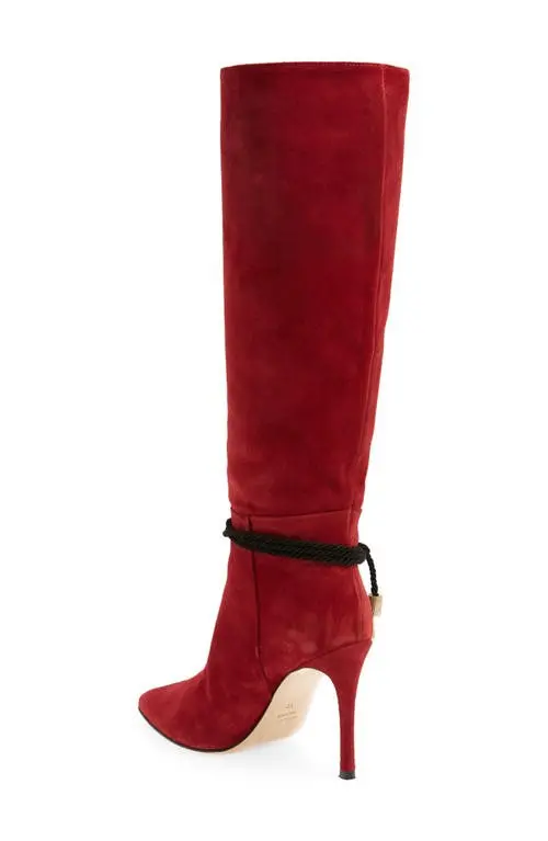BEAUTIISOLES Pointed Toe Knee High Boots - Dark Red Suede