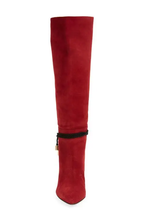 BEAUTIISOLES Pointed Toe Knee High Boots - Dark Red Suede