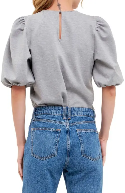 English Factory Puff Sleeve Knit Top - Heather Grey