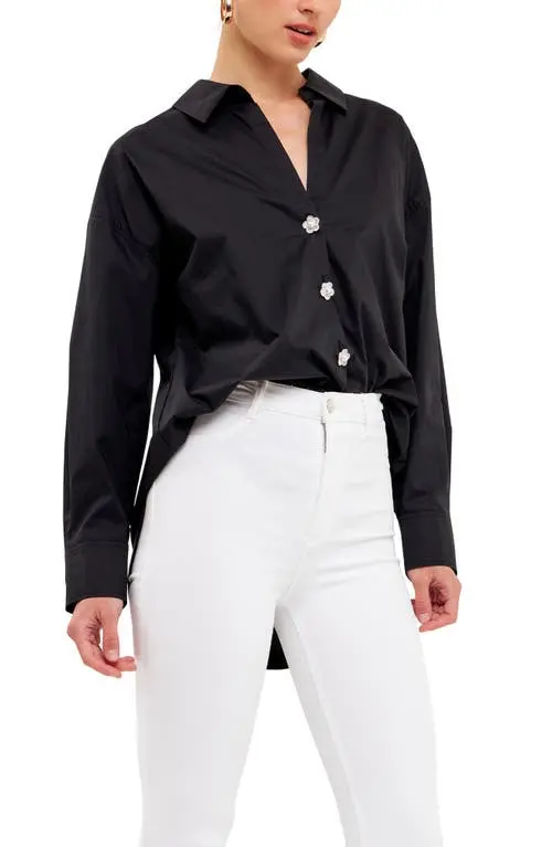 English Factory Imitation Pearl Button-up Shirt