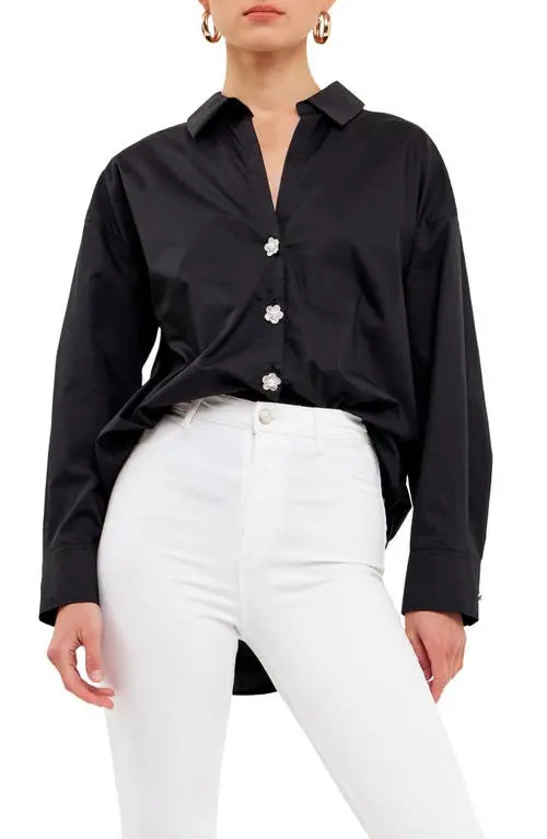 English Factory Imitation Pearl Button-up Shirt