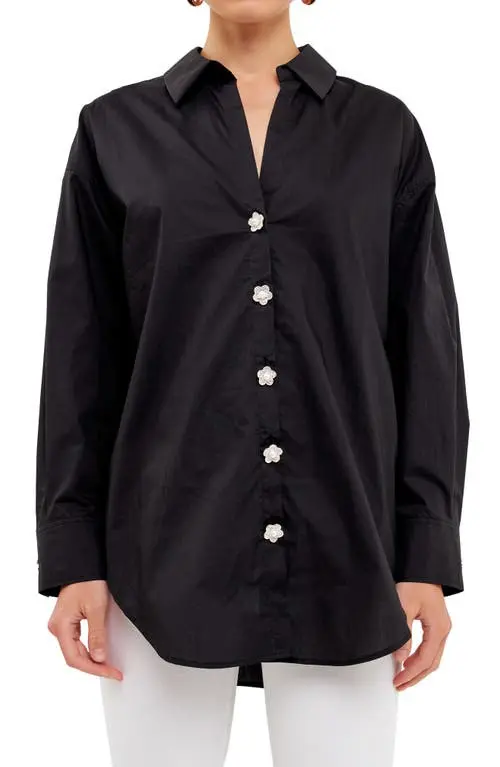 English Factory Imitation Pearl Button-up Shirt