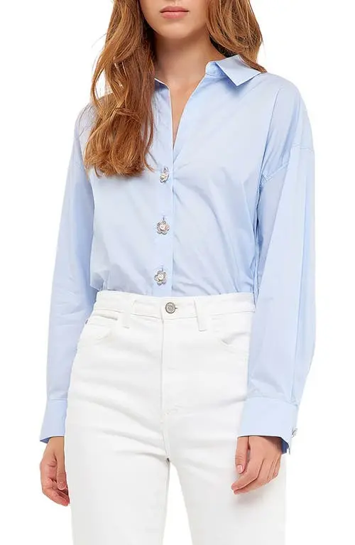 English Factory Imitation Pearl Button-up Shirt - Powder Blue