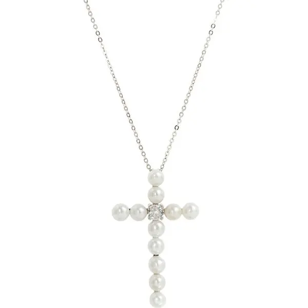 SAVVY CIE JEWELS Freshwater Pearl Cross Pendant Necklace - White