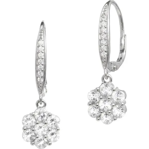 SAVVY CIE JEWELS Cubic Zirconia Floral Drop Earrings - White
