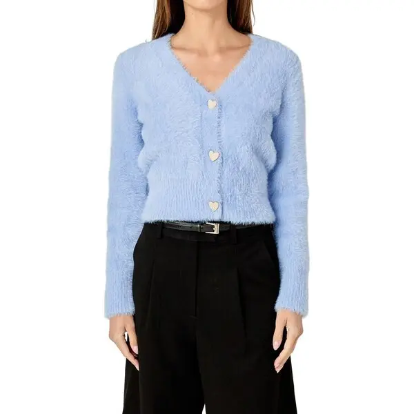 English Factory Pearly Heart Button Sweater - Periwinkle