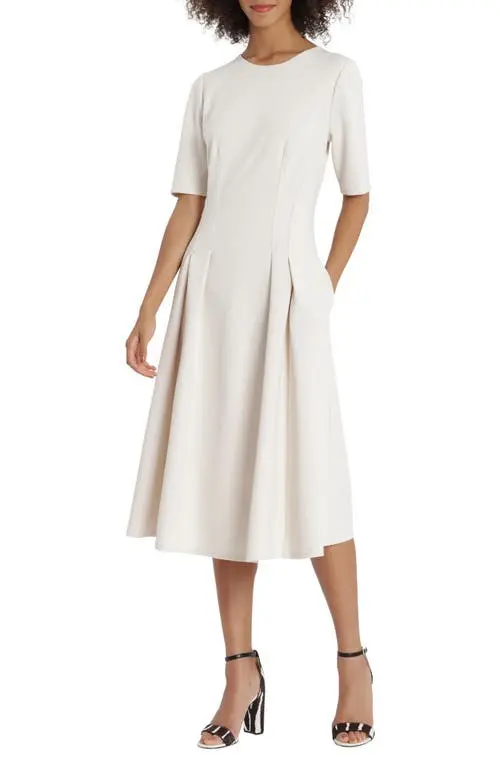 Maggy London Double Pleat A-line Midi Dress - Horn