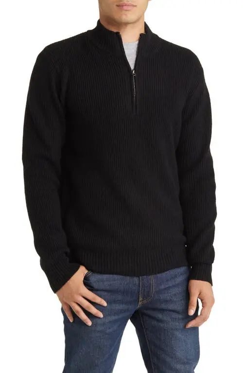 SCHOTT Half Zip Ribbed Wool Blend Sweater