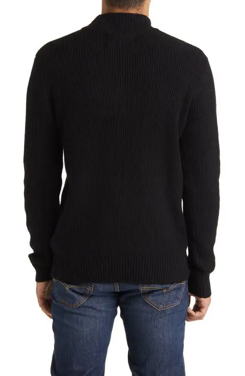 SCHOTT Half Zip Ribbed Wool Blend Sweater