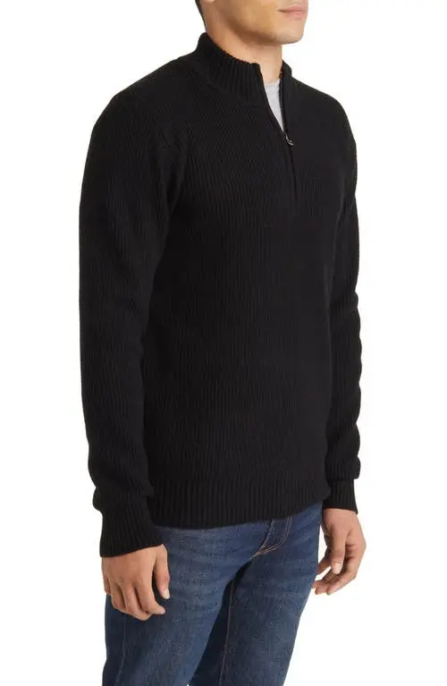 SCHOTT Half Zip Ribbed Wool Blend Sweater