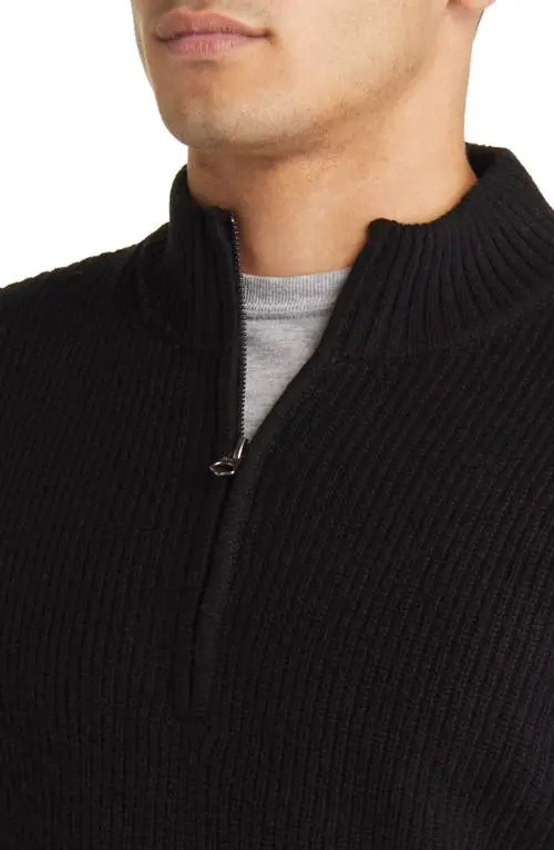 SCHOTT Half Zip Ribbed Wool Blend Sweater