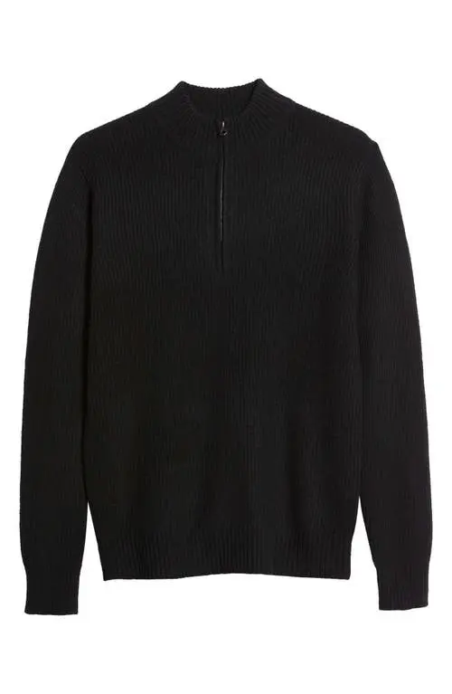 SCHOTT Half Zip Ribbed Wool Blend Sweater