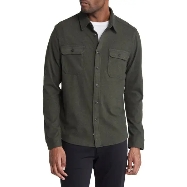 7 Diamonds Generation Herringbone Stretch Button-up Shirt - Harringbone Olive