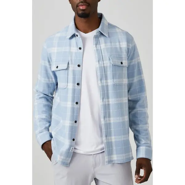 7 Diamonds Generation Plaid Stretch Flannel Button-up Shirt - Heather Blue