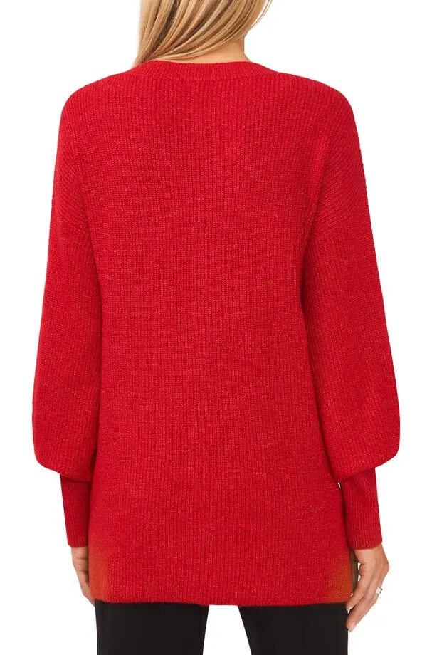 Halogen V-neck Tunic Sweater - Festive Ruby Red