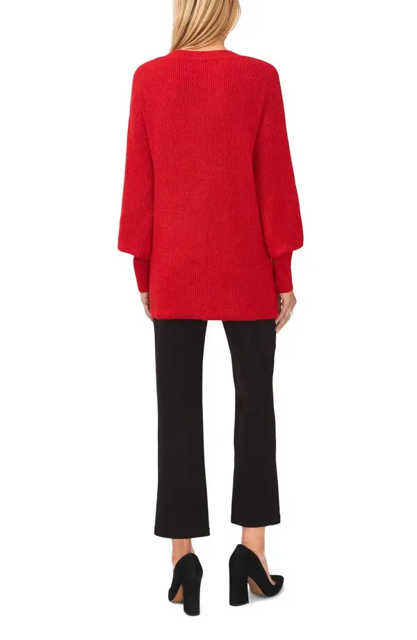 Halogen V-neck Tunic Sweater - Festive Ruby Red