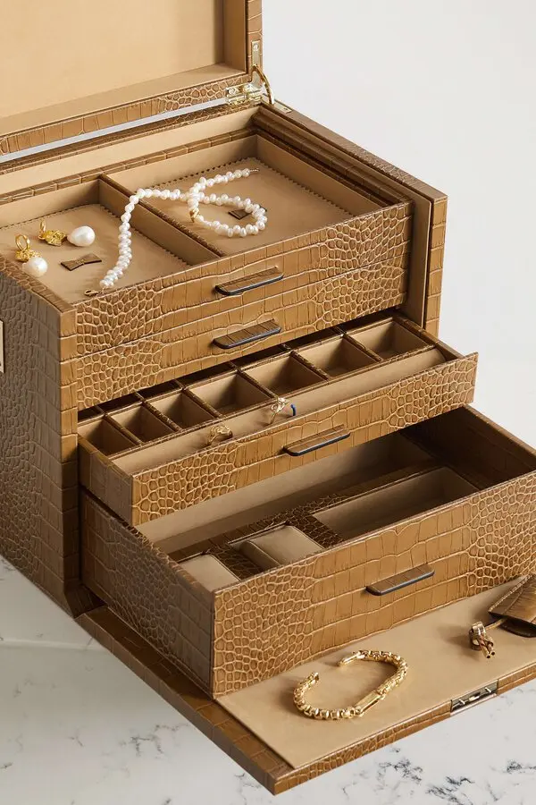 Smythson Deluxe Mara Croc-effect Leather Jewelry Box