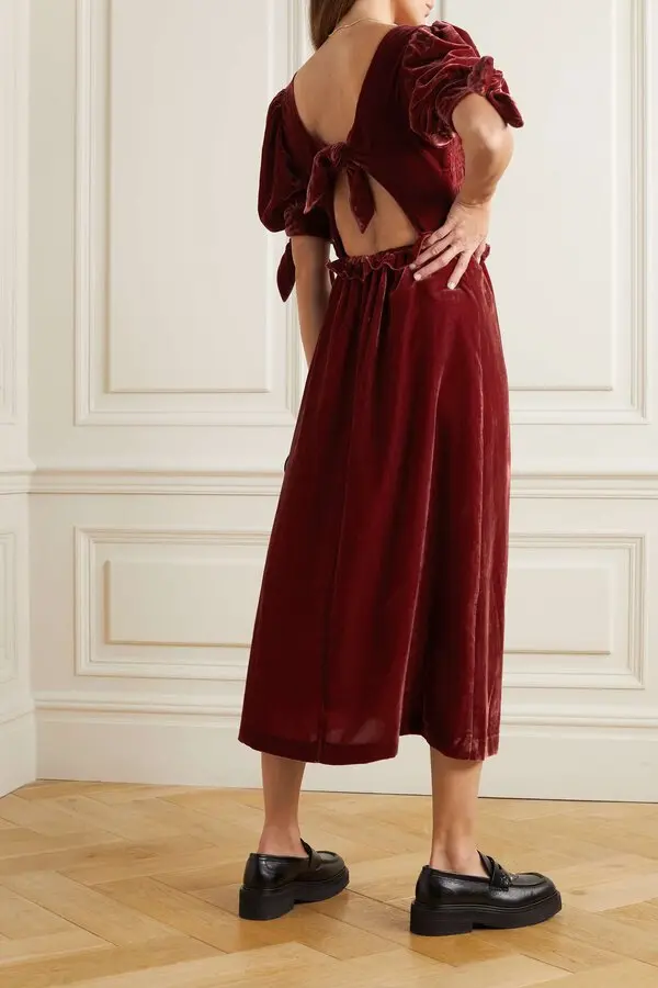 smocked velvet midi dress Effortless Velvet Smocked Midi Dress