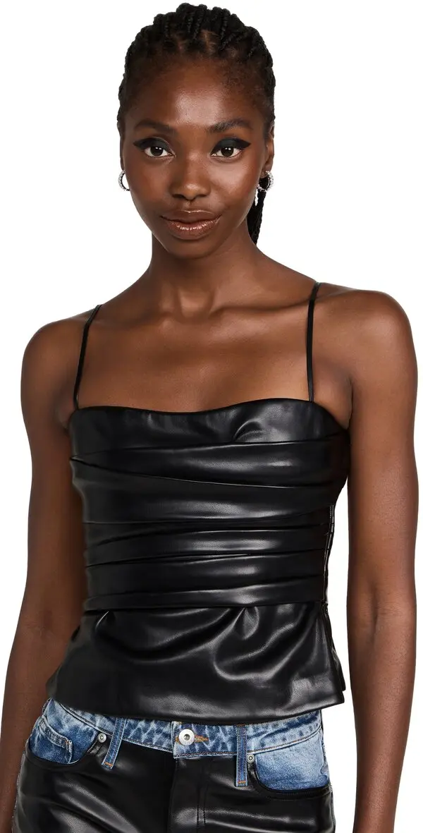 Simkhai Imara Faux Leather Draped Bustier Top