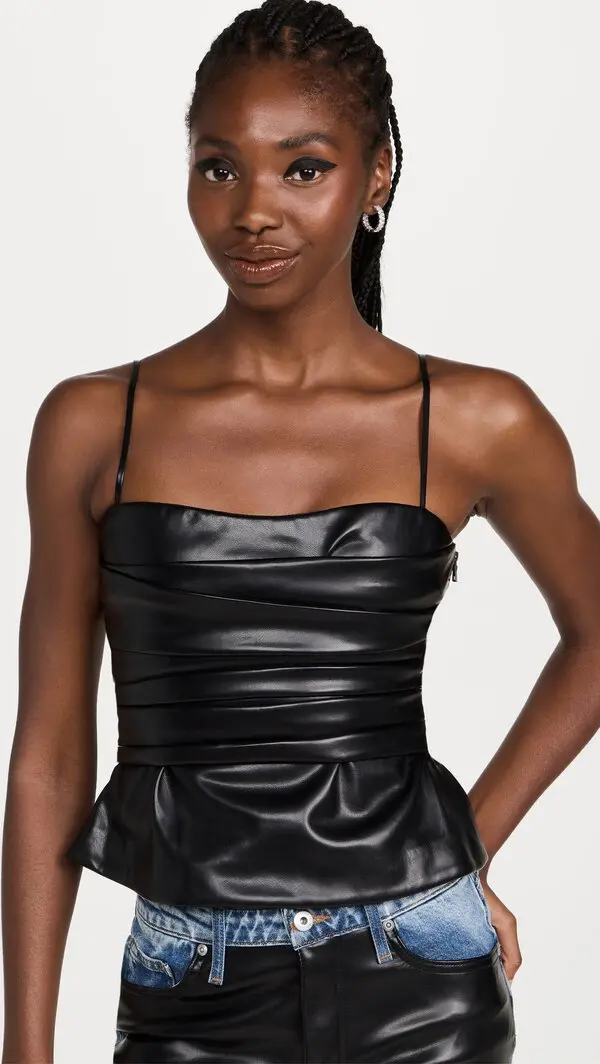 Simkhai Imara Faux Leather Draped Bustier Top