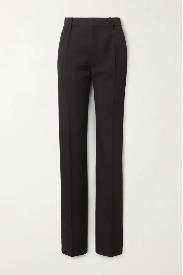 Saint Laurent Crepe-trimmed Grain De Poudre Wool Straight-leg Pants