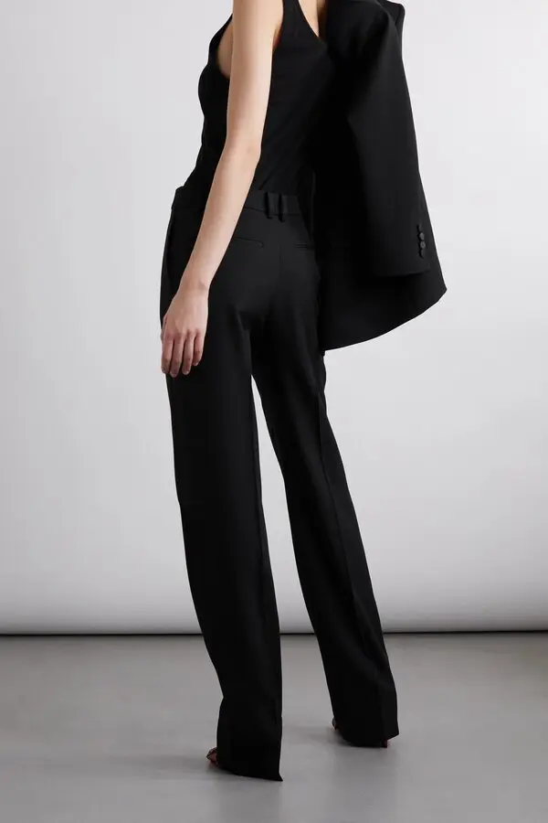 Saint Laurent Crepe-trimmed Grain De Poudre Wool Straight-leg Pants