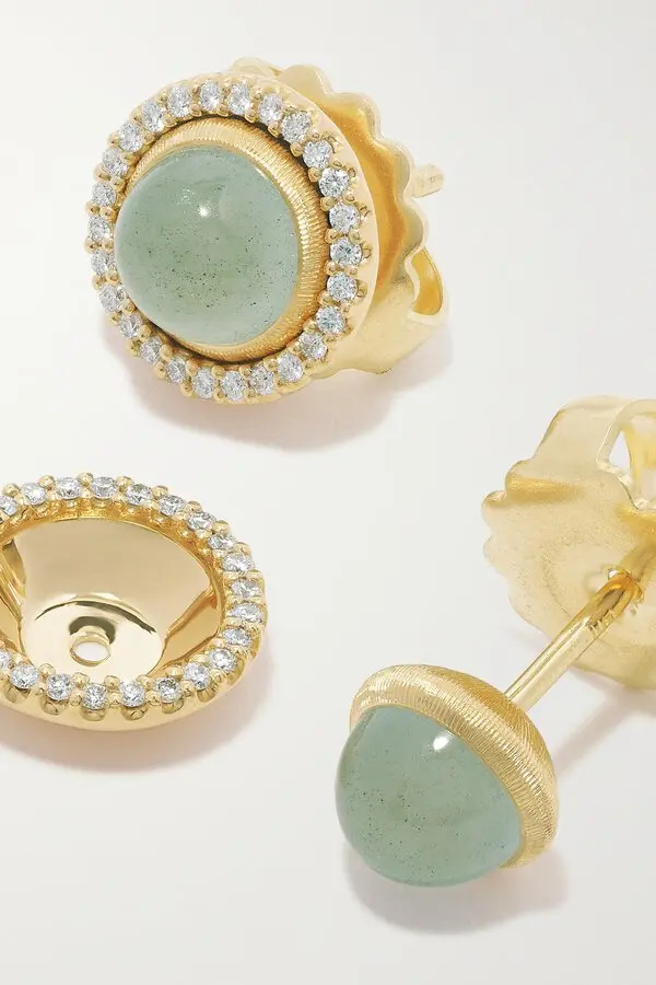 OLE LYNGGAARD COPENHAGEN Lotus Aquamarine And Diamond Earrings - Green