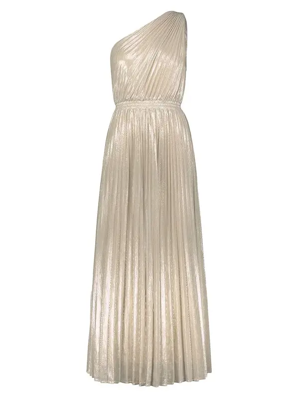 green emerald velvet dress Grycen One-Shoulder Jacquard Midi Dress in Gold Ochre main image 1