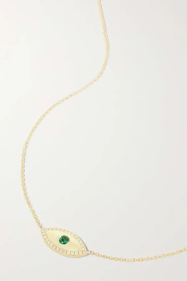 JENNIFER MEYER Medium Evil Eye Diamond And Emerald Necklace