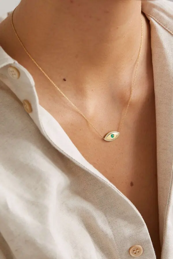 JENNIFER MEYER Medium Evil Eye Diamond And Emerald Necklace