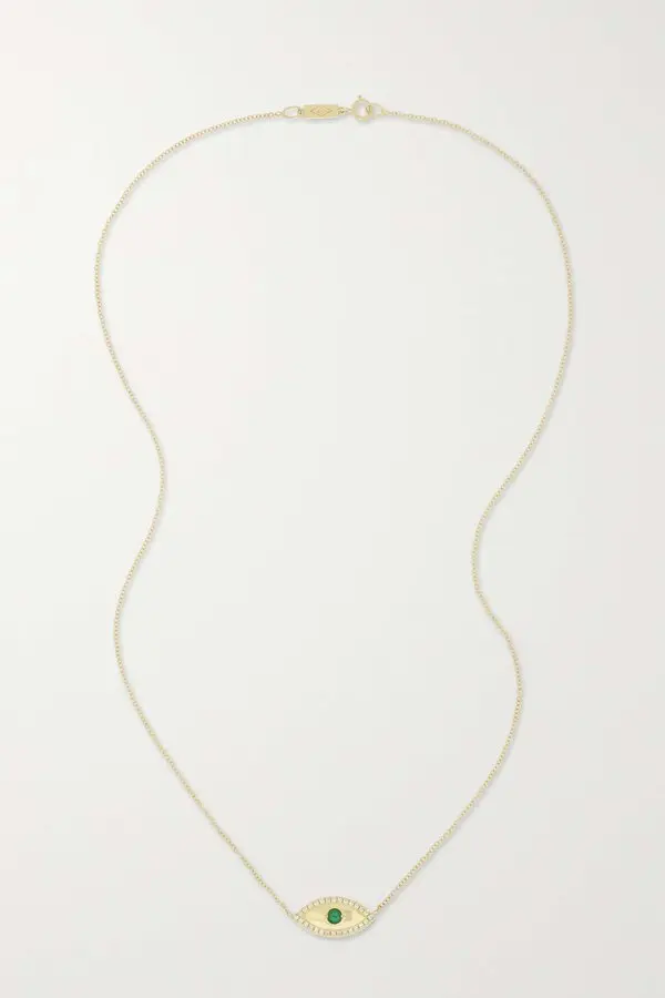JENNIFER MEYER Medium Evil Eye Diamond And Emerald Necklace