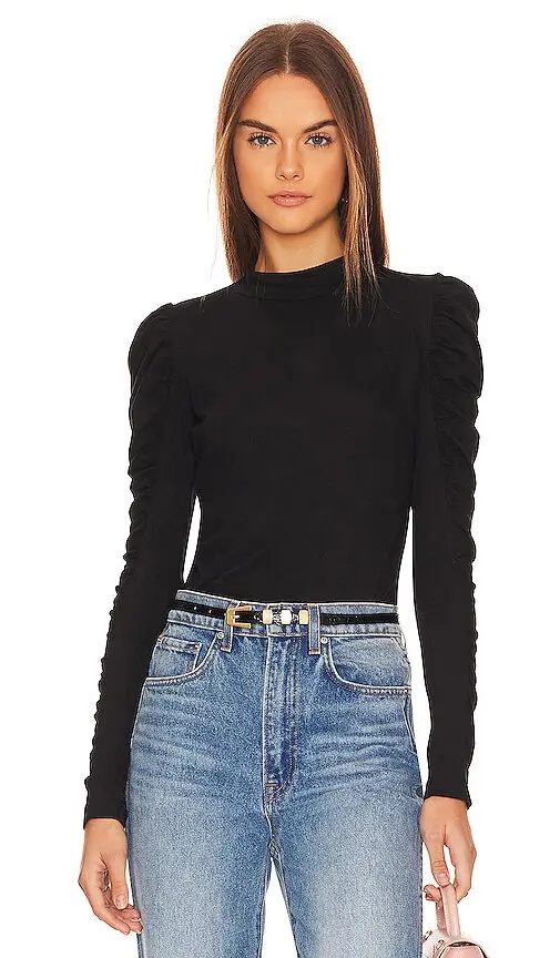 BOBI Shirred Sleeve Turtleneck Top