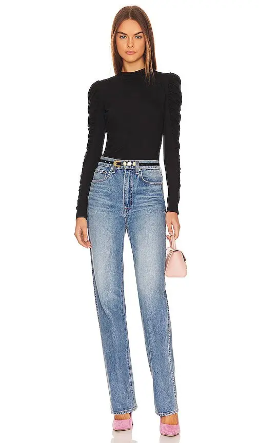 BOBI Shirred Sleeve Turtleneck Top