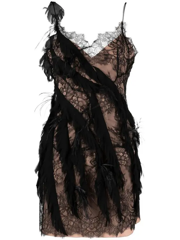 Alberta Ferretti Feather-detail Silk Minidress - Black