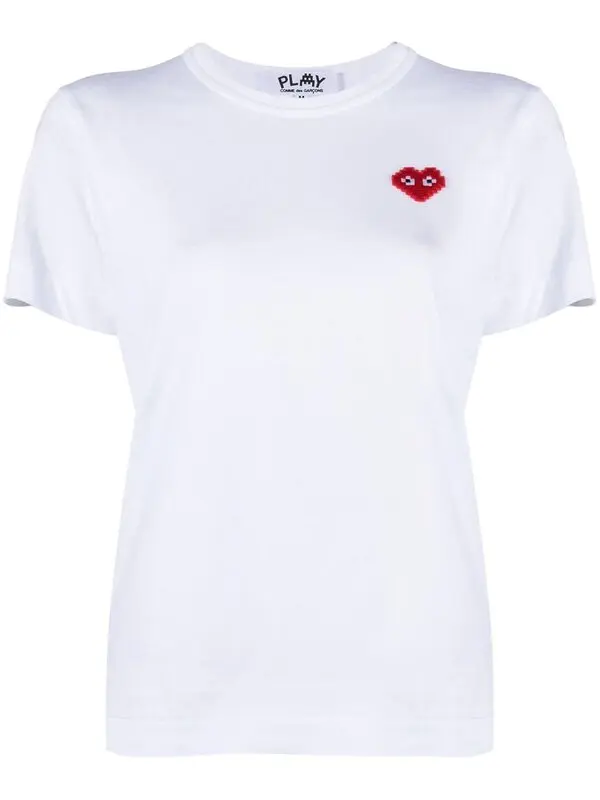 Play Comme Des Garcon Logo-embroidered T-shirt - White