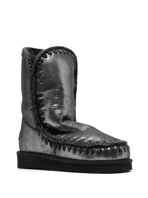 Mou Metallic Whipstitch-trim Boots - Grey