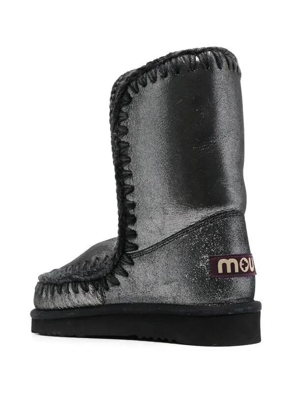 Mou Metallic Whipstitch-trim Boots - Grey