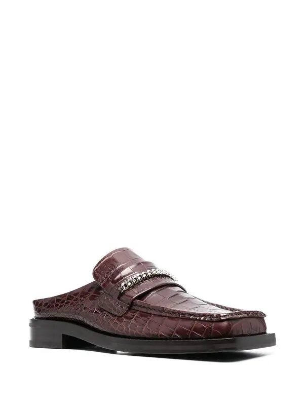 Martine Rose Crocodile-Effect Square-Toe Loafers In Brown - 43