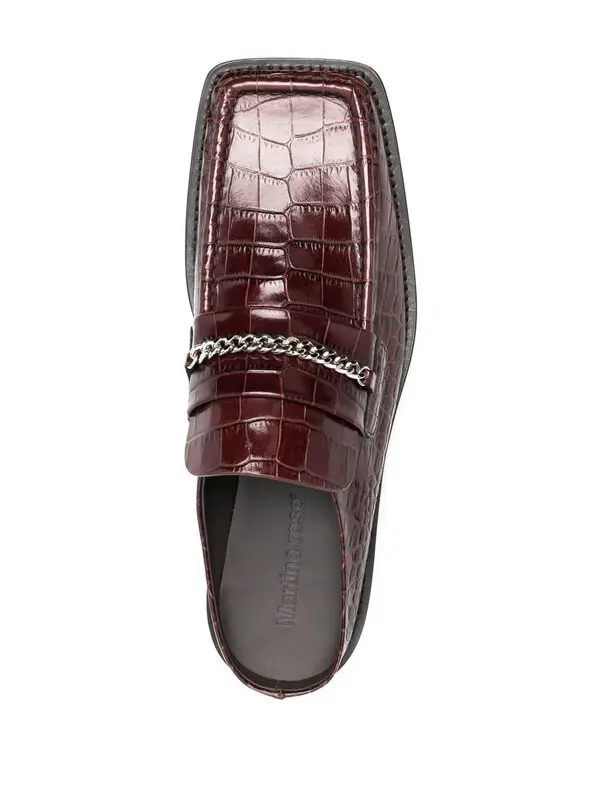 Martine Rose Crocodile-Effect Square-Toe Loafers In Brown - 43
