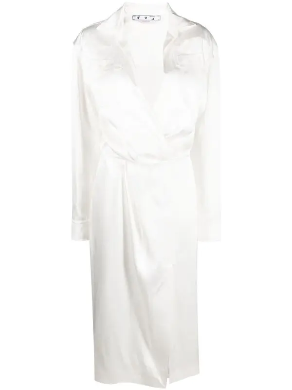 Off-White Twist-front Satin Midi Shirt Dress