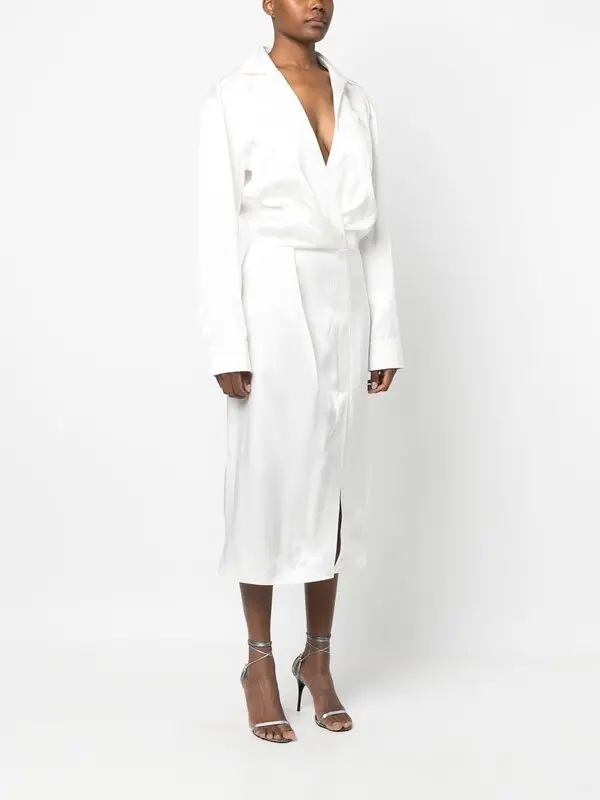 Off-White Twist-front Satin Midi Shirt Dress