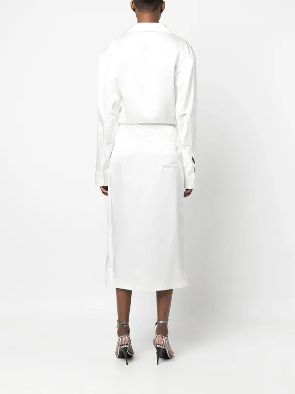 Off-White Twist-front Satin Midi Shirt Dress