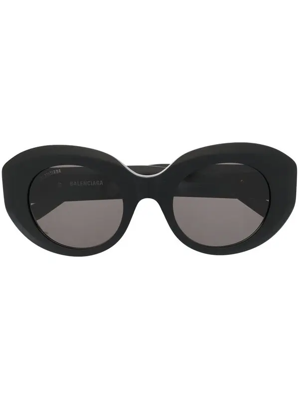 Balenciaga Logo-plaque Round-frame Sunglasses - Black
