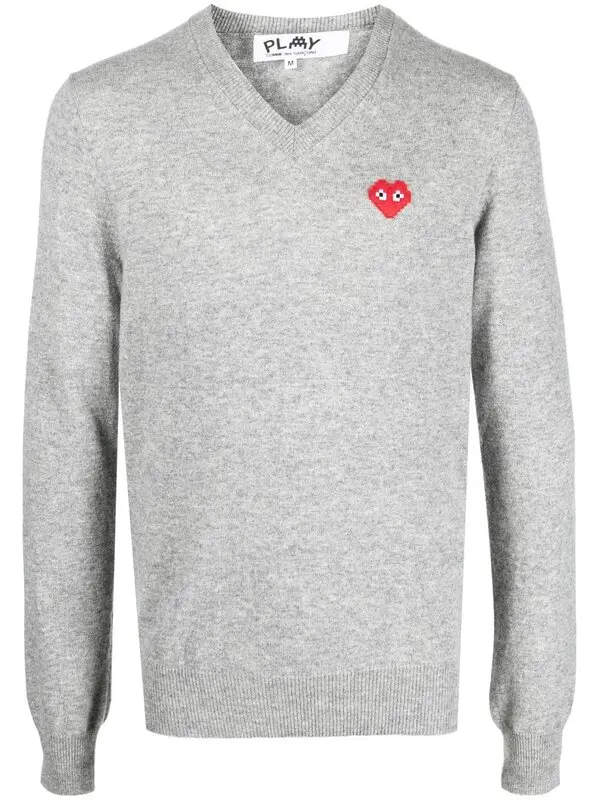 Play Comme Des Garcon V-neck Wool Jumper - Grey