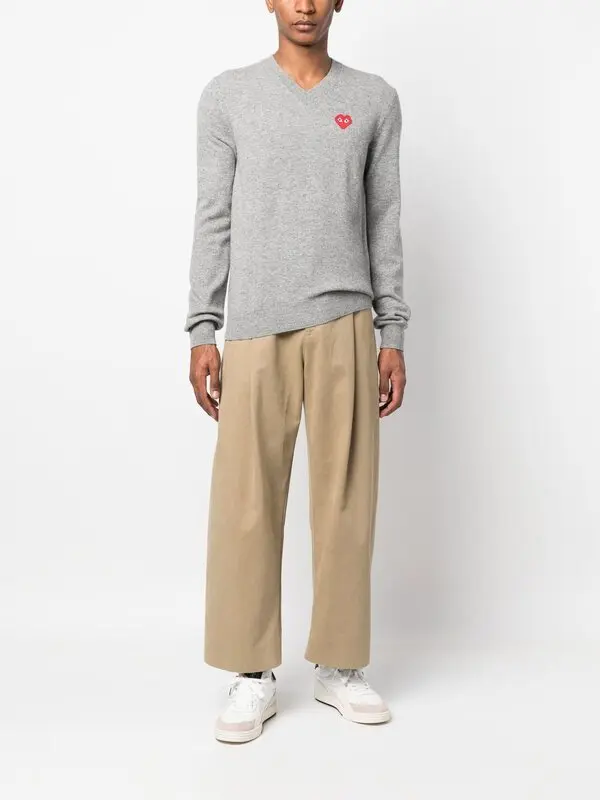 Play Comme Des Garcon V-neck Wool Jumper - Grey