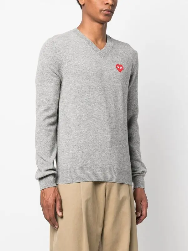 Play Comme Des Garcon V-neck Wool Jumper - Grey